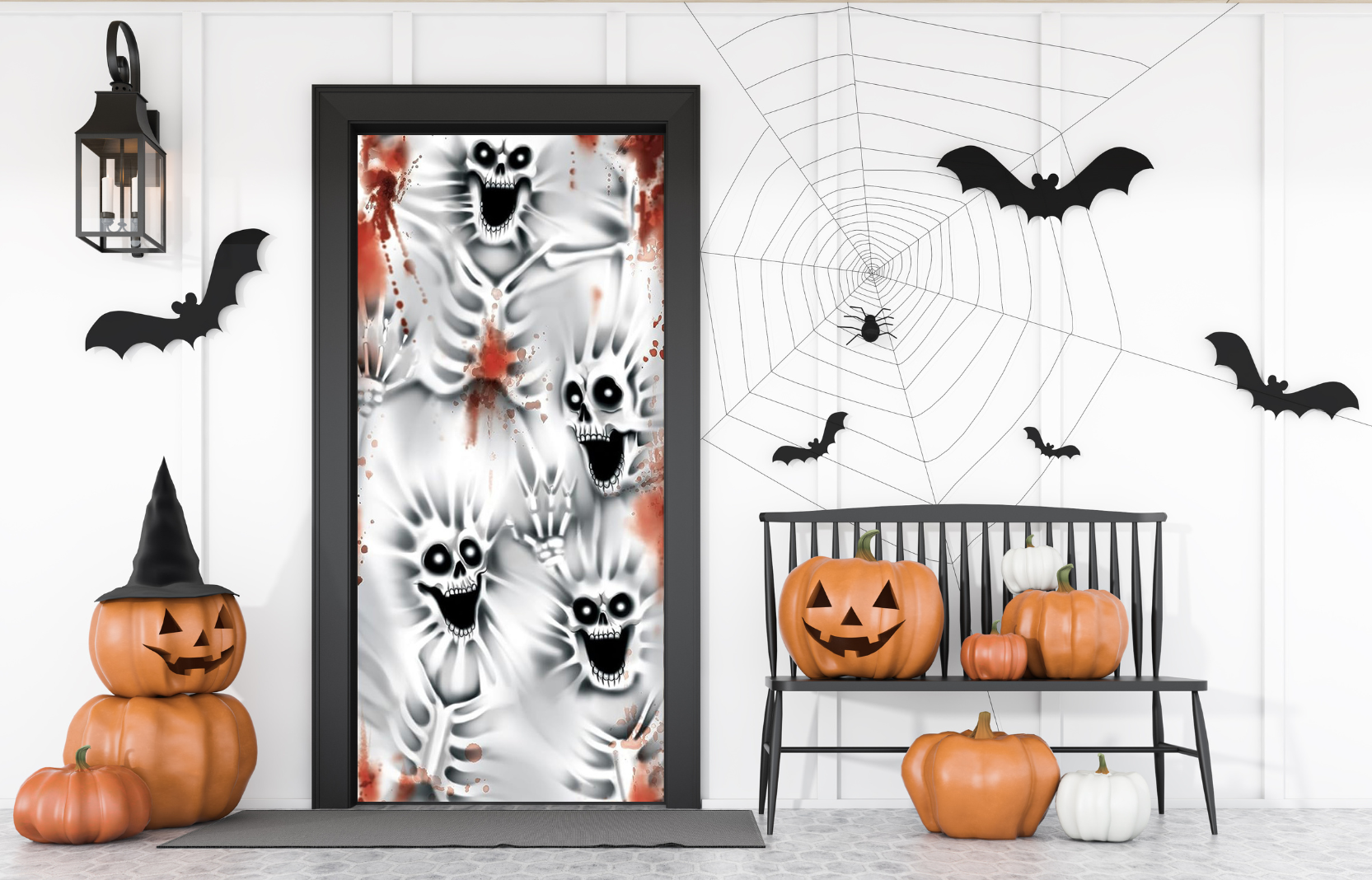 Scary Skeleton Front Door Cover – 3D Design Wrap