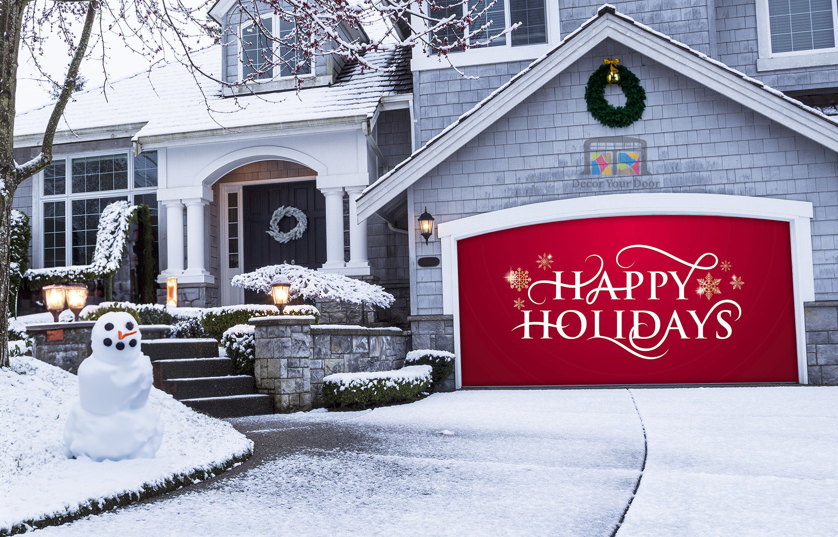Happy Holidays Greeting Garage Door Cover – Snowflake Wrap