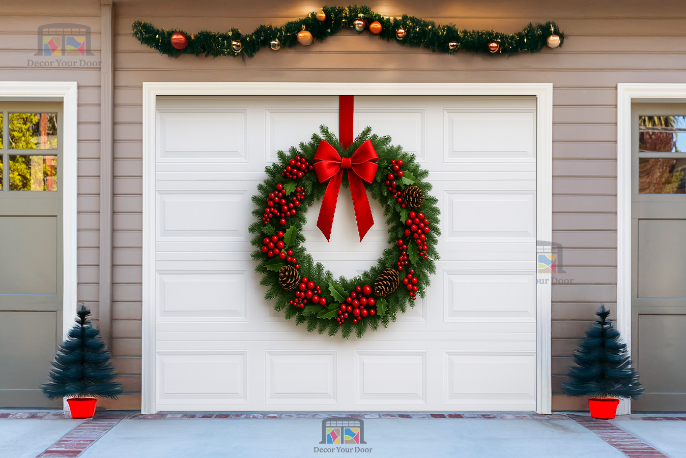 Holiday Welcome Wreath – Christmas Garage Door Cover
