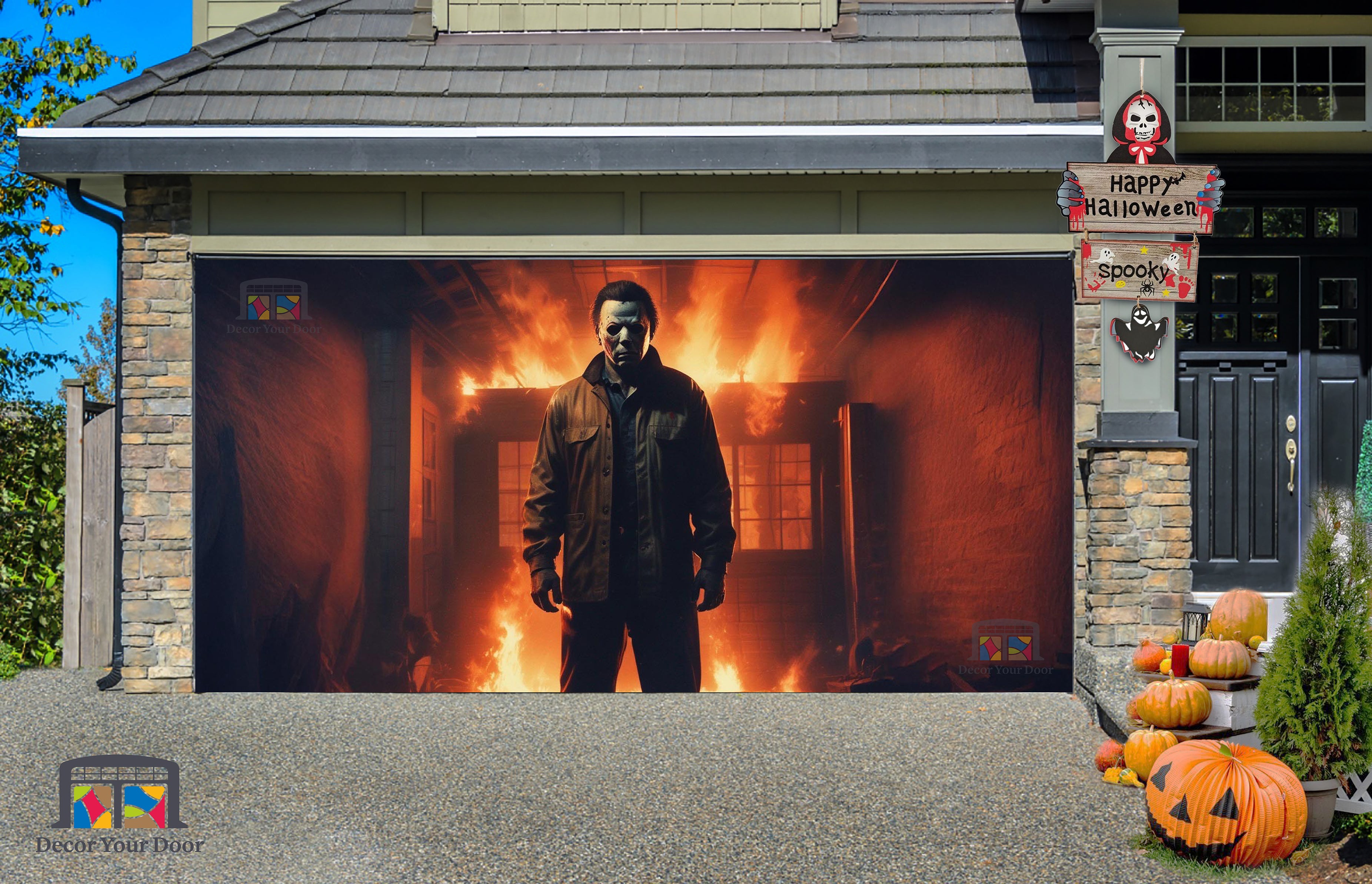 Michael Myers Garage Door Cover – Fiery Flames Design