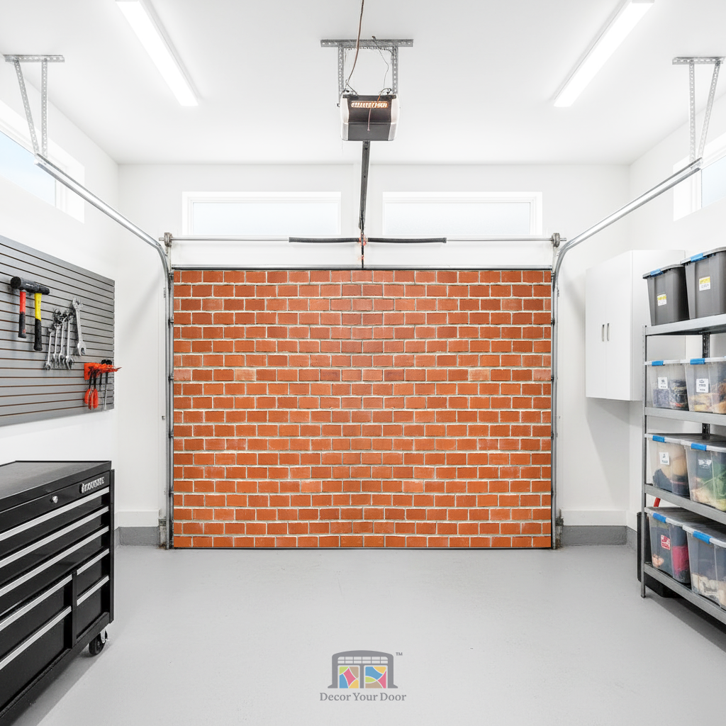 Red Brick Wall - Interior Garage Door Cover