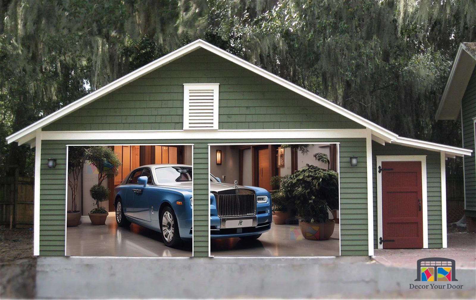 Rolls-Royce Phantom Parked in the Garage - Garage Door Cover Banner Wr