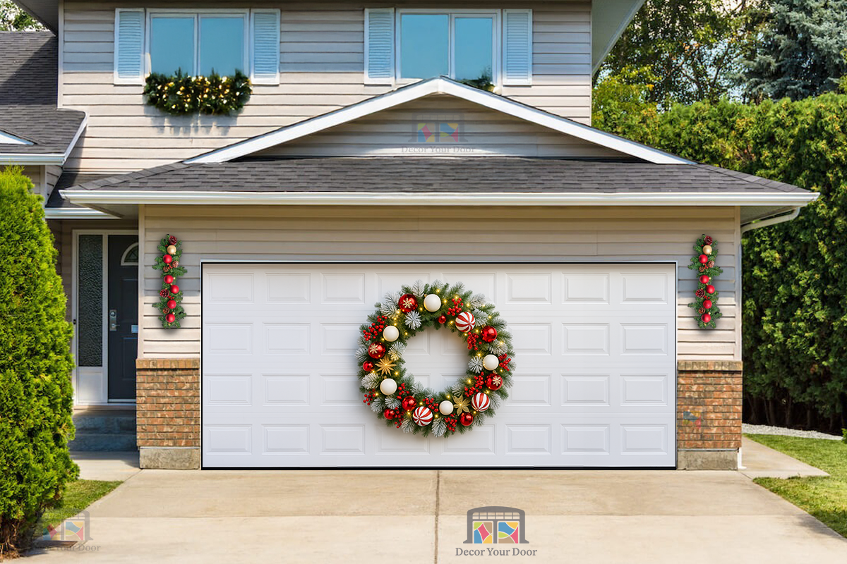 Snowburst Peppermint Wreath – Christmas Garage Door Cover