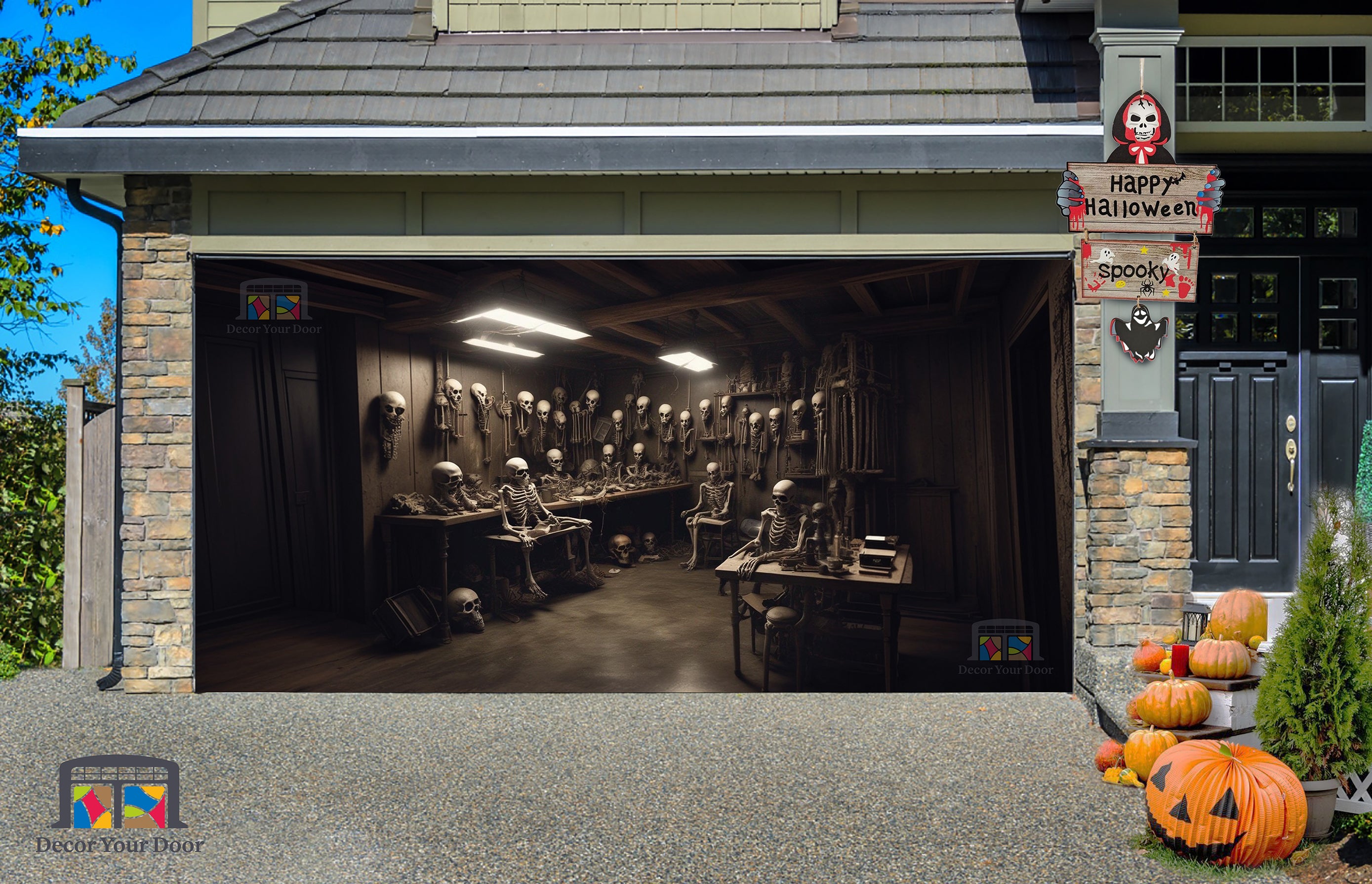 Skeleton Garage Door Cover – Spooky Collection Scene