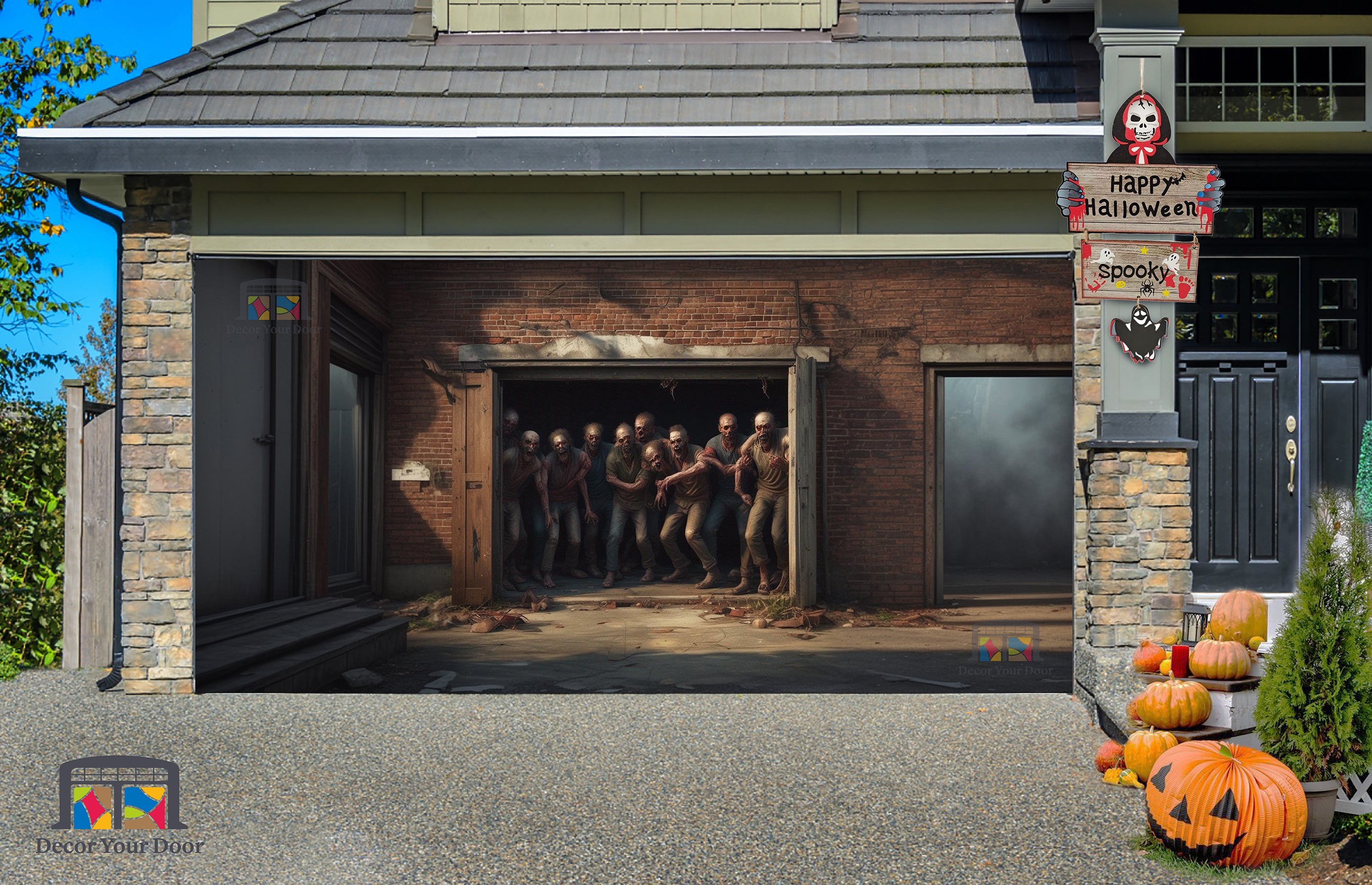 Zombie Garage Door Cover – Terrifying Attack Scene
